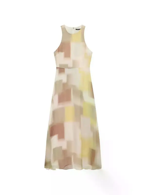 Armani Exchange Abstract-print Sleeveless Midi Dress - Neutrals