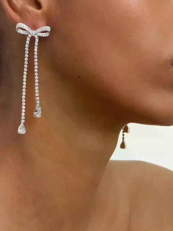 SELF-PORTRAIT Crystal Embellished Bow Detail Drop Earrings