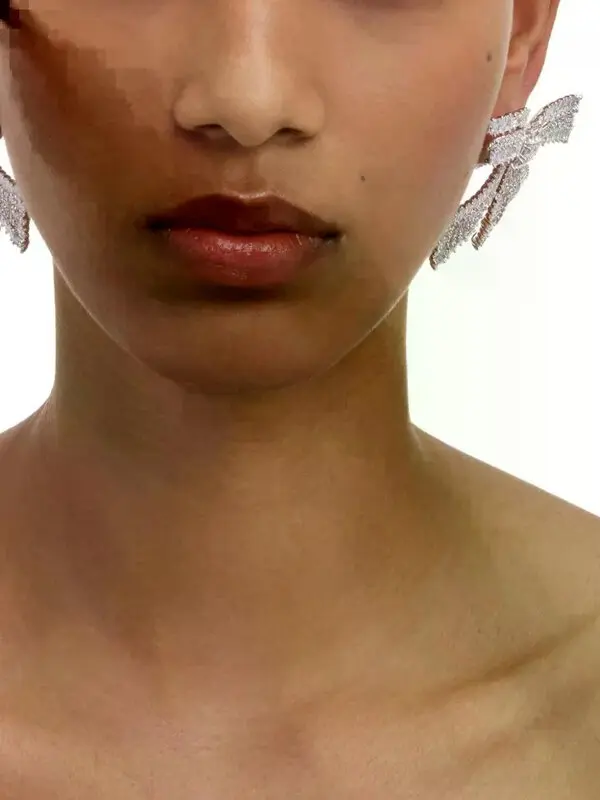 SELF-PORTRAIT Crystal-embellished Bow Earrings - Silver