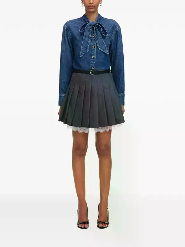 SELF-PORTRAIT Denim Texture Pussy-bow Shirt