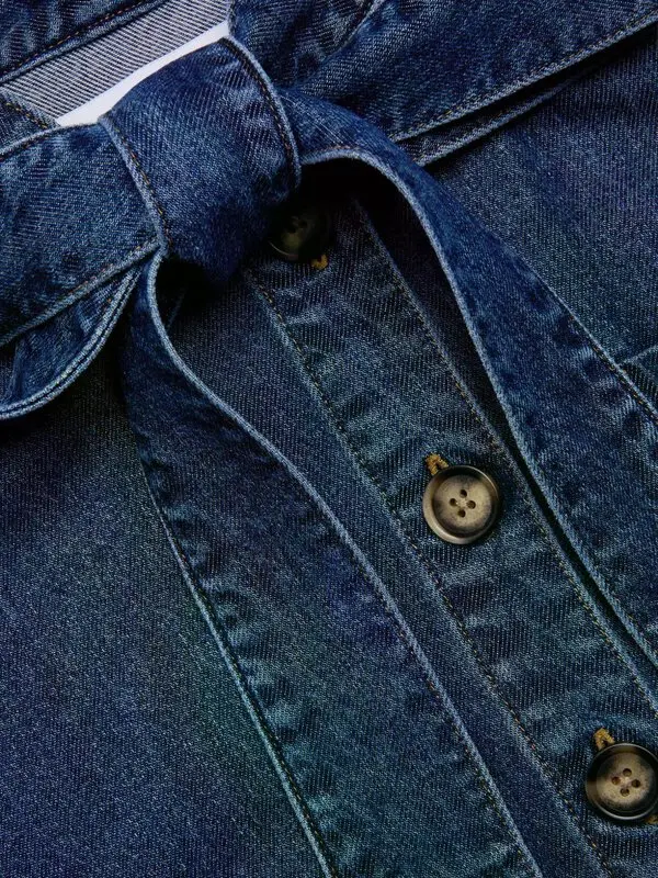 SELF-PORTRAIT Denim Texture Pussy-bow Shirt