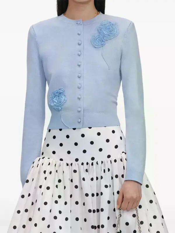 SELF-PORTRAIT Floral Appliqué Knit Cardigan - Blue
