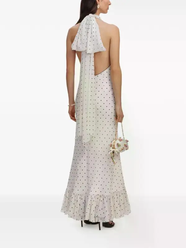SELF-PORTRAIT Lace-trimmed Polka-dot Halterneck Dress