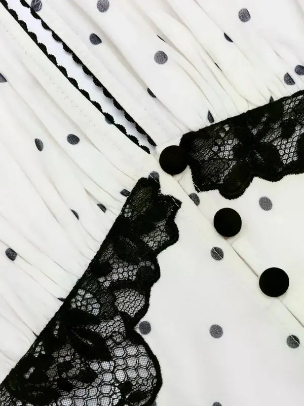 SELF-PORTRAIT Lace-trimmed Polka-dot Halterneck Dress