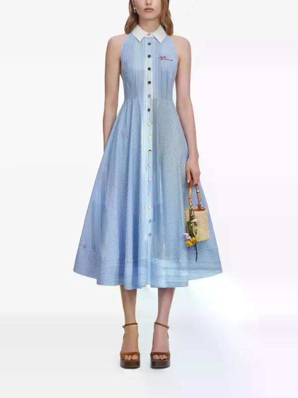 SELF-PORTRAIT Striped Halterneck Midi Dress - Blue