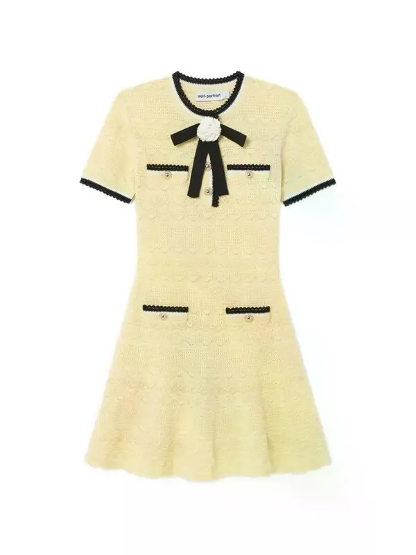 SELF-PORTRAIT Pointelle Knit Midi Dress - Yellow