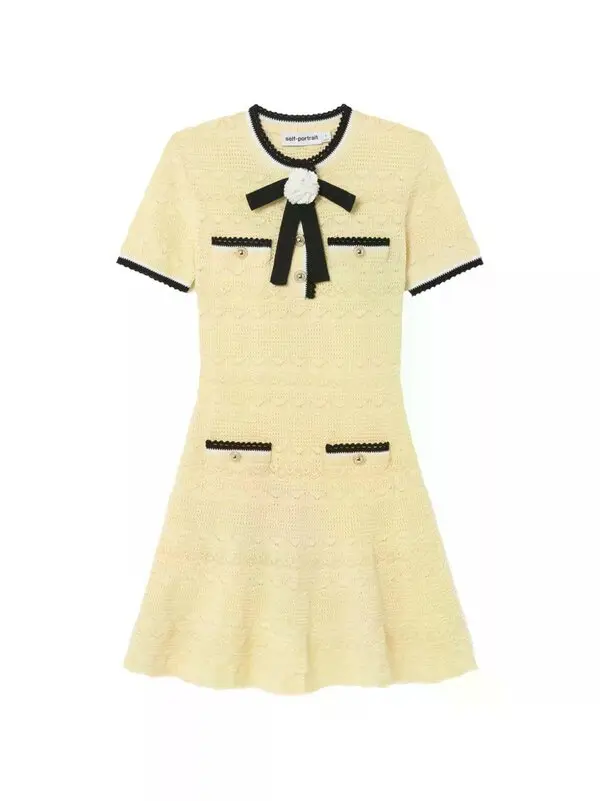 SELF-PORTRAIT Pointelle Knit Midi Dress - Yellow