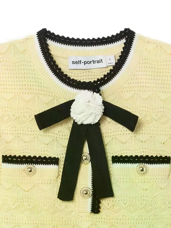 SELF-PORTRAIT Pointelle Knit Mini Dress With Bow Detail