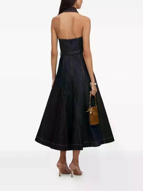 SELF-PORTRAIT Denim Midi Dress With Belt