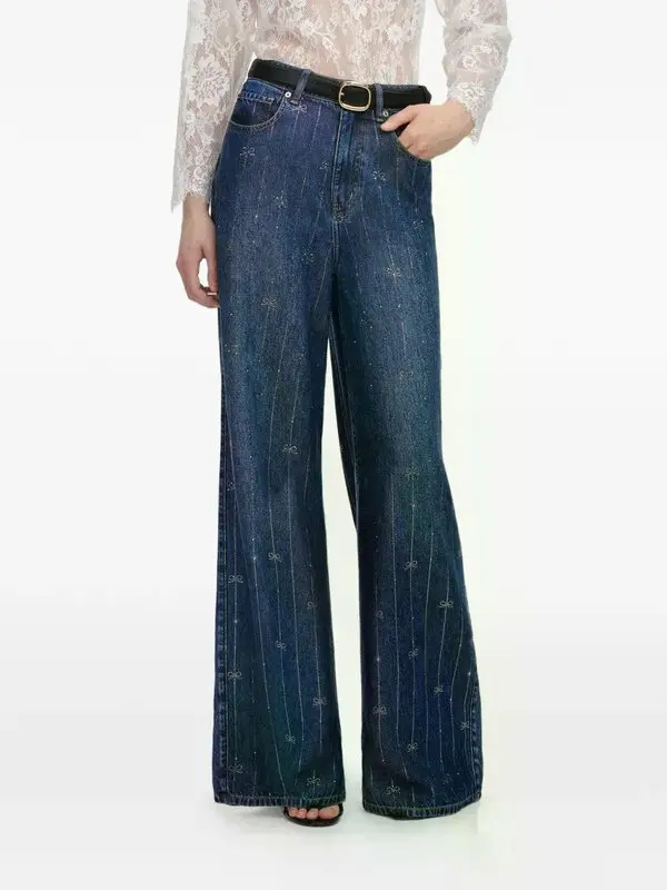SELF-PORTRAIT Sequin Embellished Wide-leg Jeans