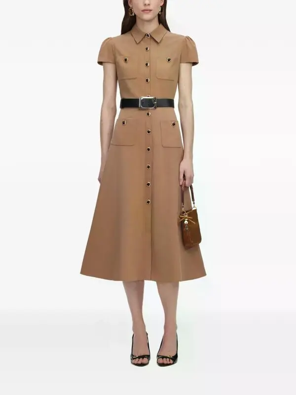 SELF-PORTRAIT Belted Button-up Midi Dress - Neutrals