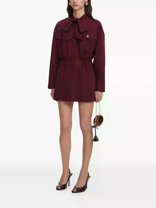 SELF-PORTRAIT Burgundy Tie Neck Mini Playsuit