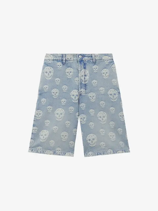Alexander McQueen Skull Jacquard Denim Shorts