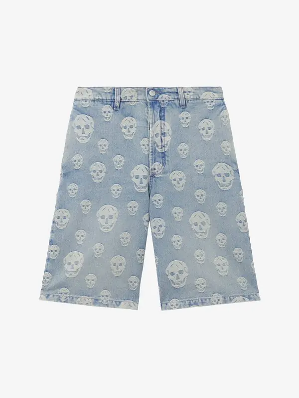 Alexander McQueen Skull Jacquard Denim Shorts - Washed Blue