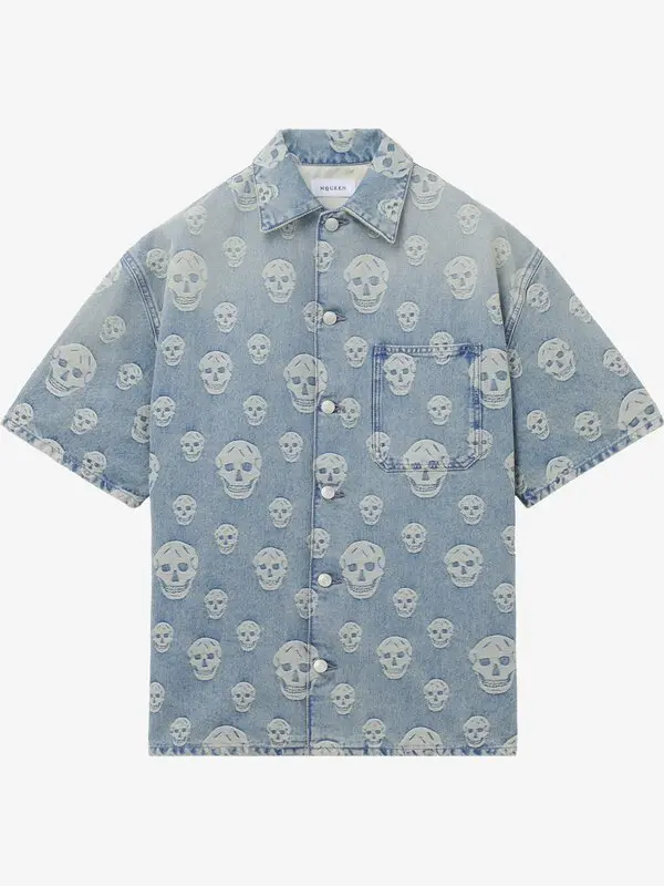 Alexander McQueen Skull Jacquard Denim Shirt - Washed Blue