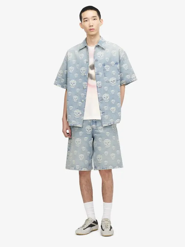 Alexander McQueen Skull Jacquard Denim Shirt - Washed Blue