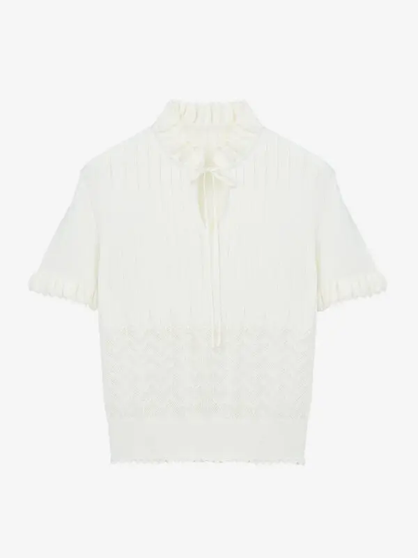 Alexander McQueen Viscose Blend Pointelle Knit Top - Ivory