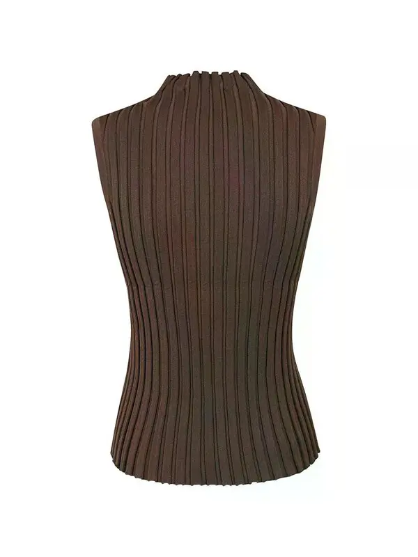 Max Mara Ribbed Knit Mock Neck Sleeveless Top