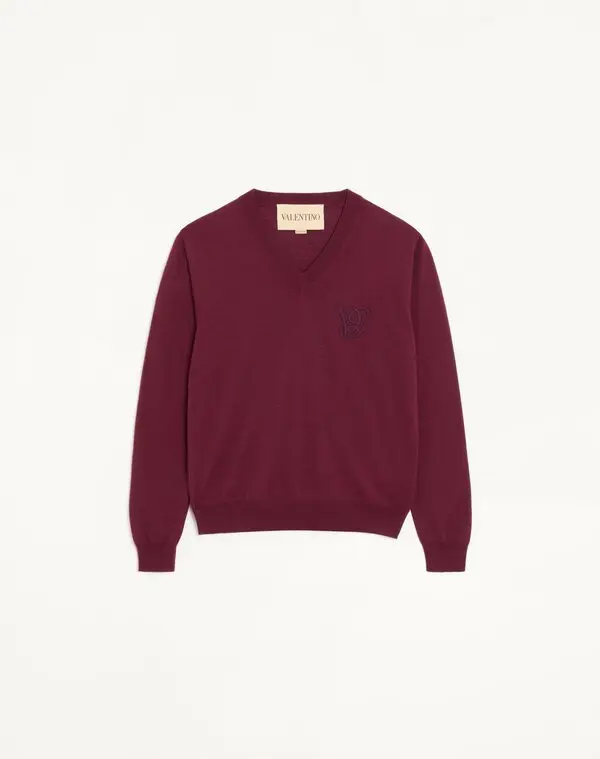 Valentino Garavani V-neck Wool Jumper With Vg Embroidery