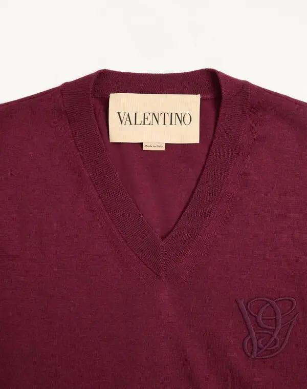 Valentino Garavani V-neck Wool Jumper With Vg Embroidery