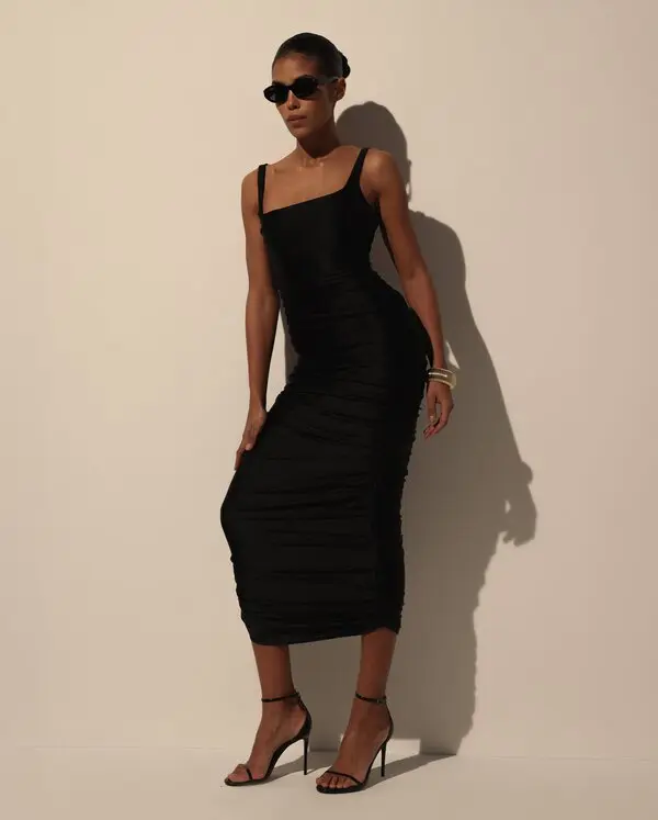 MILLA Draped Midi Dress - Black