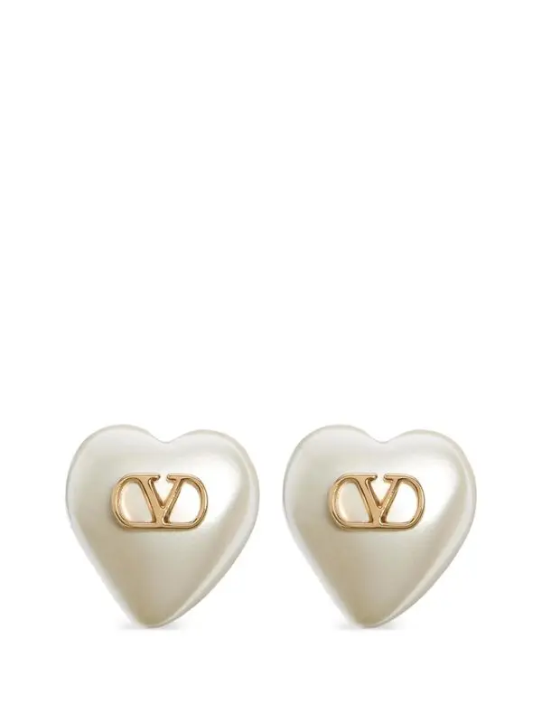 Valentino Garavani Vlogo Signature Heart Faux Pearl And Metal Earrings - Metallic