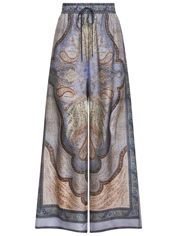 Zimmermann Wanderlust Silk Paisley Print Wide-leg Pants - Blue