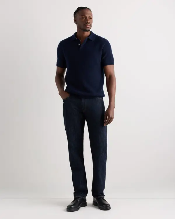 Quince Mongolian Cashmere Waffle Short Sleeve Polo Sweater