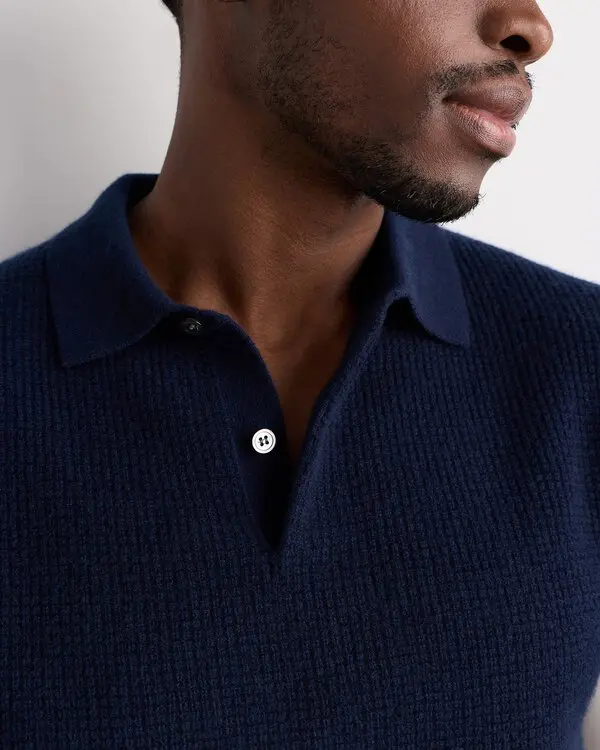 Quince Mongolian Cashmere Waffle Short Sleeve Polo Sweater