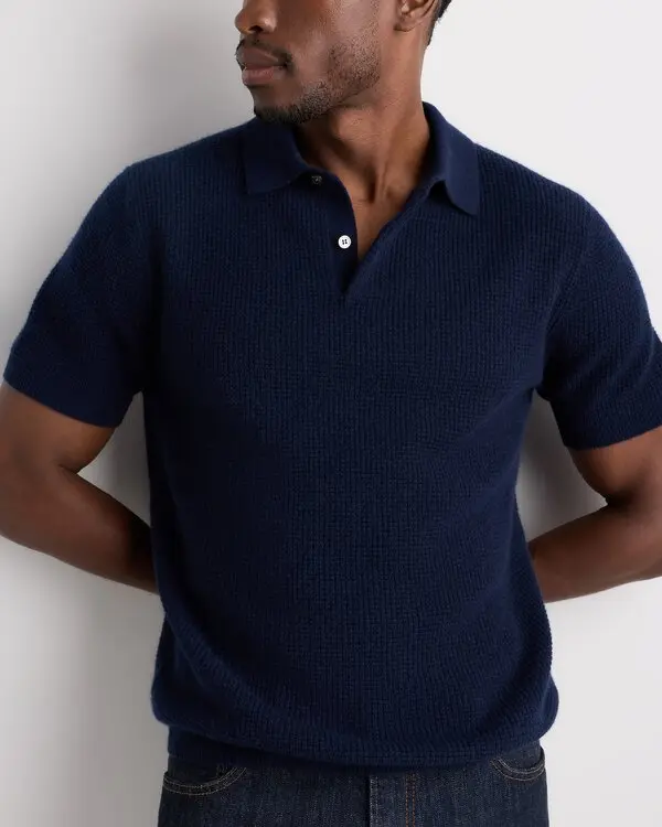 Quince Mongolian Cashmere Waffle Short Sleeve Polo Sweater