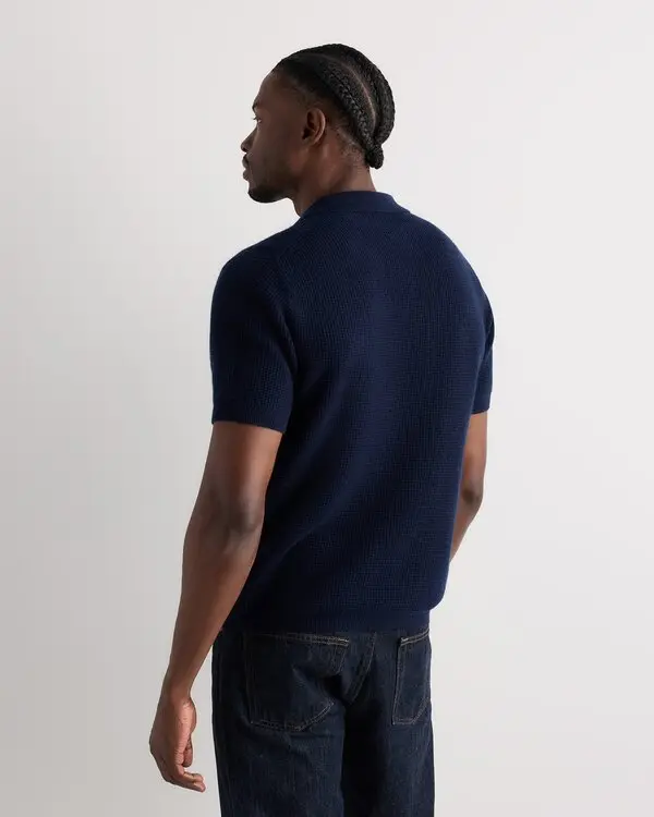 Quince Mongolian Cashmere Waffle Short Sleeve Polo Sweater