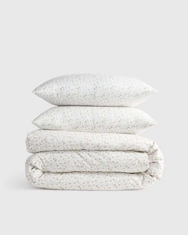 Quince Organic Crisp Percale Floral Duvet Cover Set - Toffee Florette