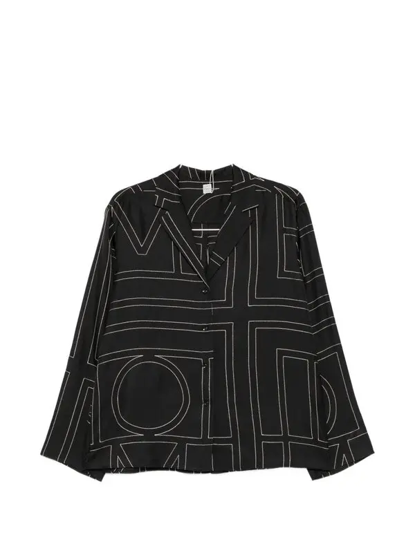 TOTEME Monogram Silk Pajama Shirt - Black