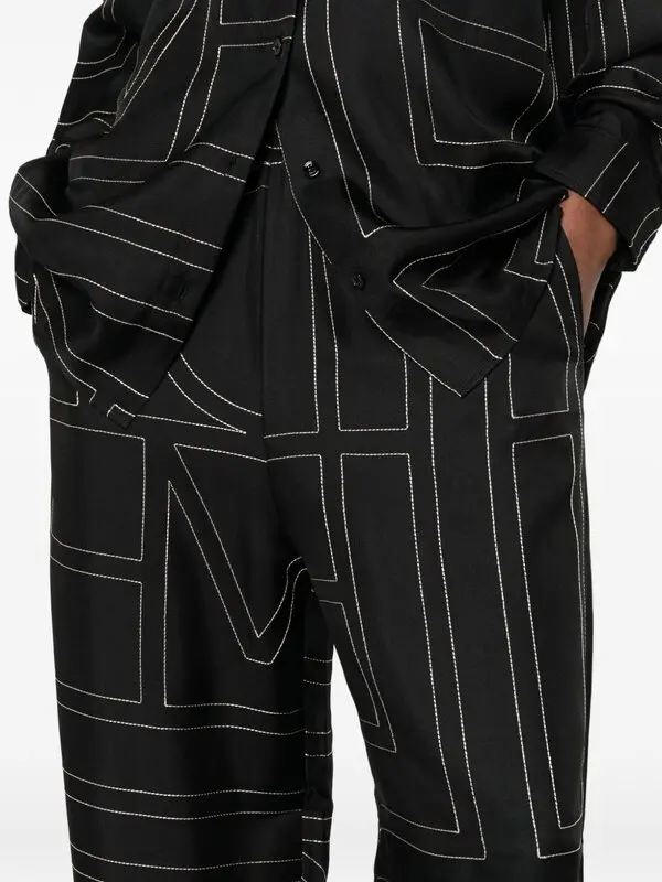 TOTEME Monogram Silk Pajama Trousers - Black