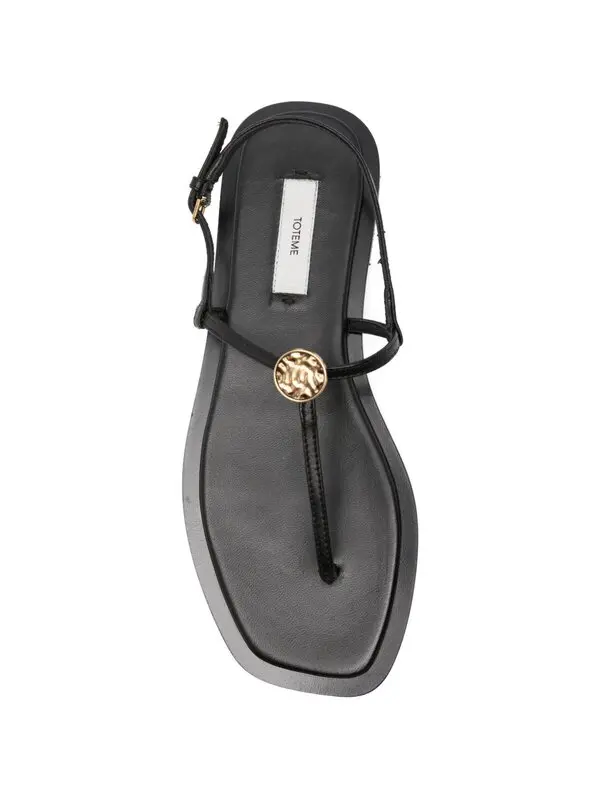TOTEME T-bar Hammered Coin Embellished Leather Sandals - Black