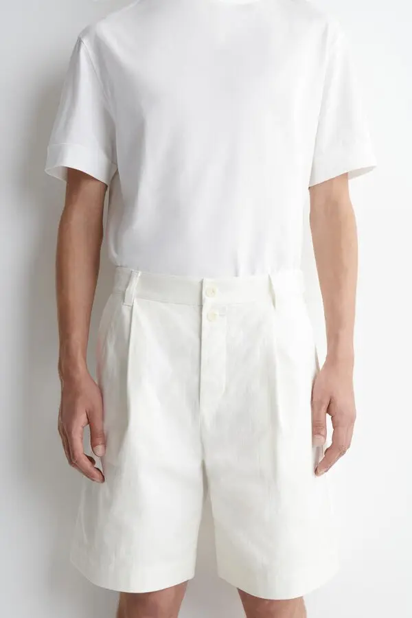 Cos Pleated Denim-herringbone Shorts