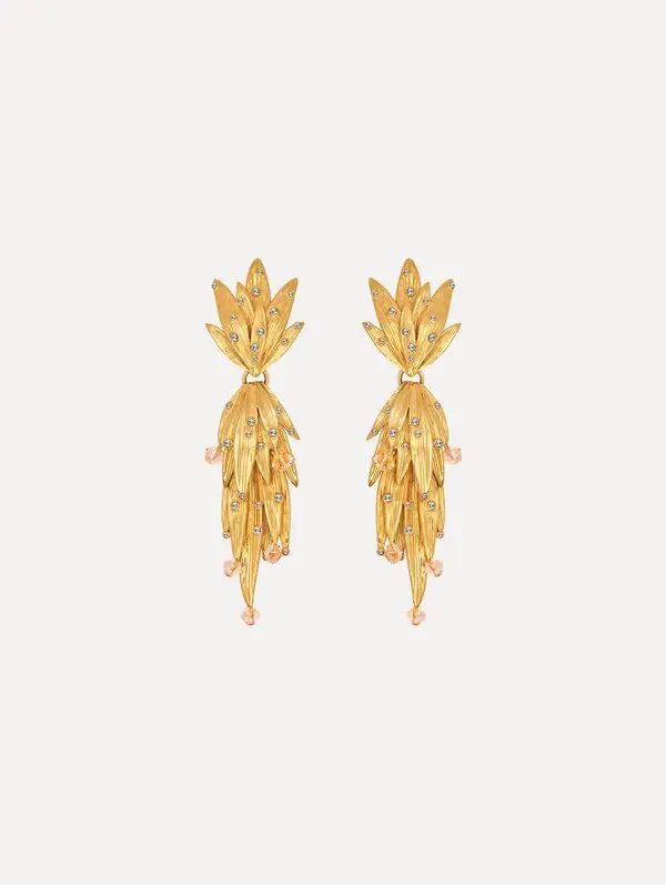 Oscar De La Renta Textured Palm Leaf Crystal Drop Earrings - One-color