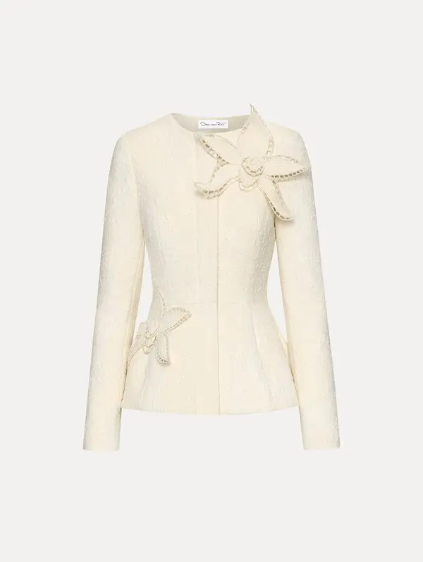 Oscar De La Renta Orchid Embroidered Tweed Jacket