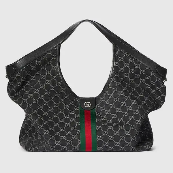 Gucci Giglio Large Tote Bag In Gg Denim - Black