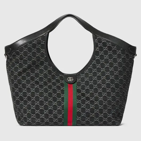 Gucci Giglio Large Tote Bag In Gg Denim - Black
