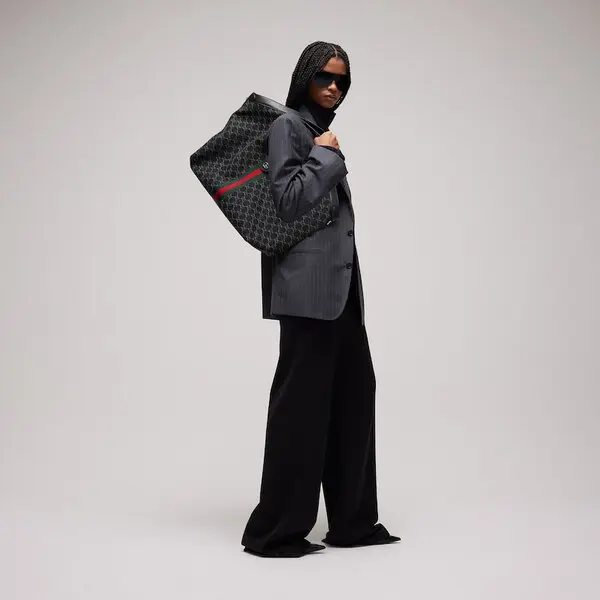 Gucci Giglio Large Tote Bag In Gg Denim - Black