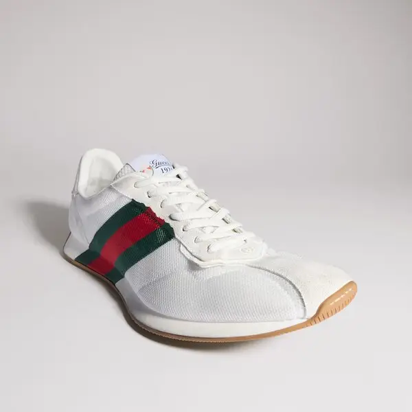 Gucci Tempo Sneaker In Aged-effect Mesh And Suede - White