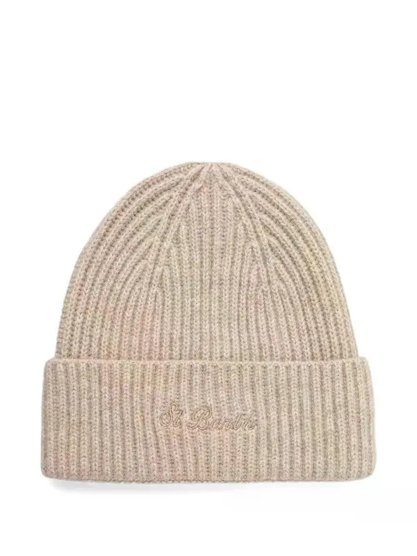 MC2 SAINT BARTH Ribbed-knit Embroidered Beanie - Neutrals