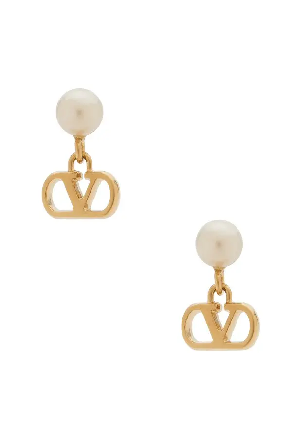 Valentino Garavani Vlogo Signature Pearl Earrings - Oro & Cream
