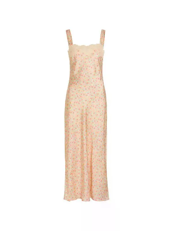 Rixo Rosamarie Floral-print Lace-trim Maxi Dress - Neutrals