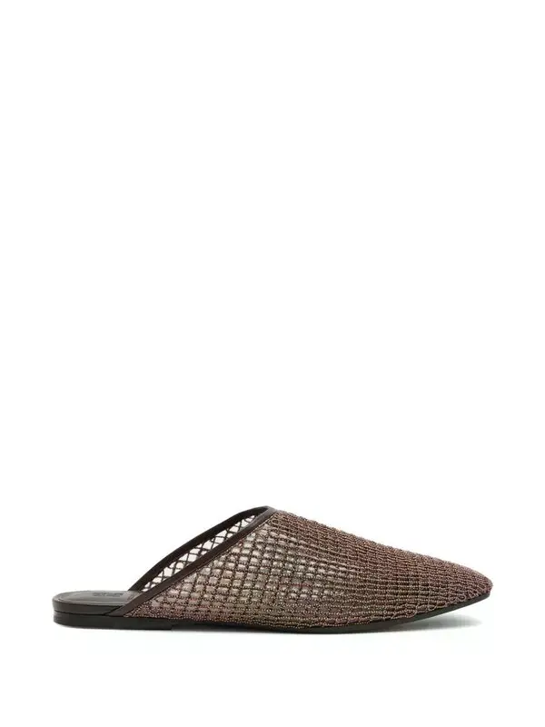 Brunello Cucinelli Monili Embellished Mesh Mules - Brown