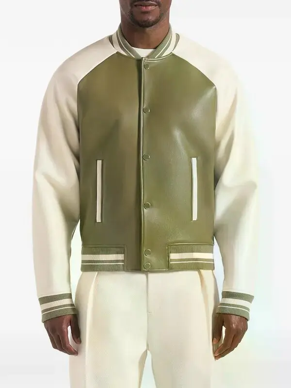 Manière De Voir Contrast Leather Bomber Jacket - Green