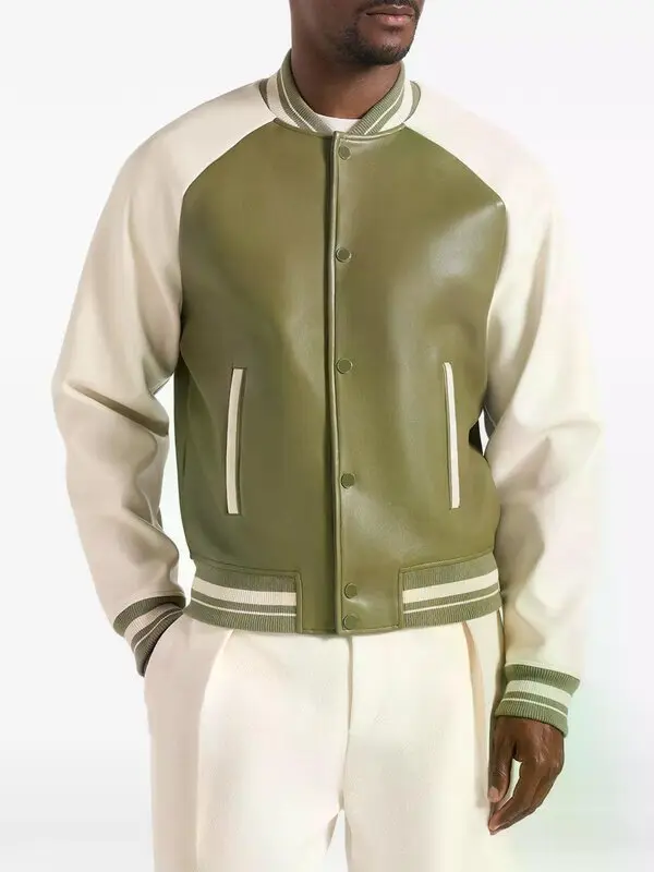 Manière De Voir Contrast Leather Bomber Jacket - Green