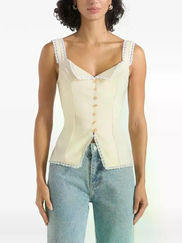 Manière De Voir Delia Linen Corset Cami Top With Lace Trim - Neutrals