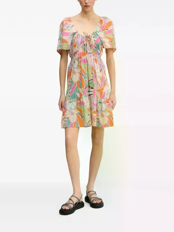 Rip Curl Cala Vadella Floral-print Ruffled Mini Dress - Neutrals